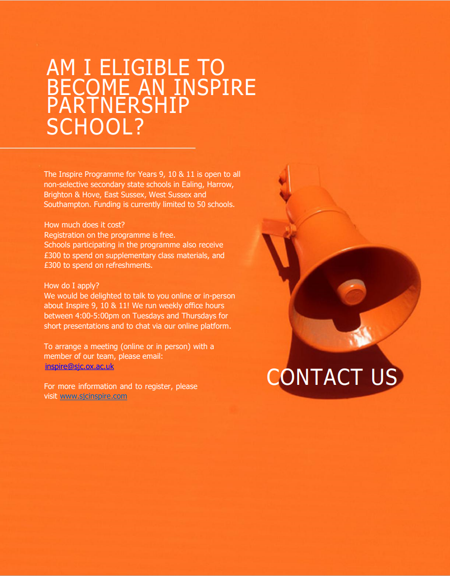 Inspire Scholars Programme For Years 9 10 11 St John S College Oxford